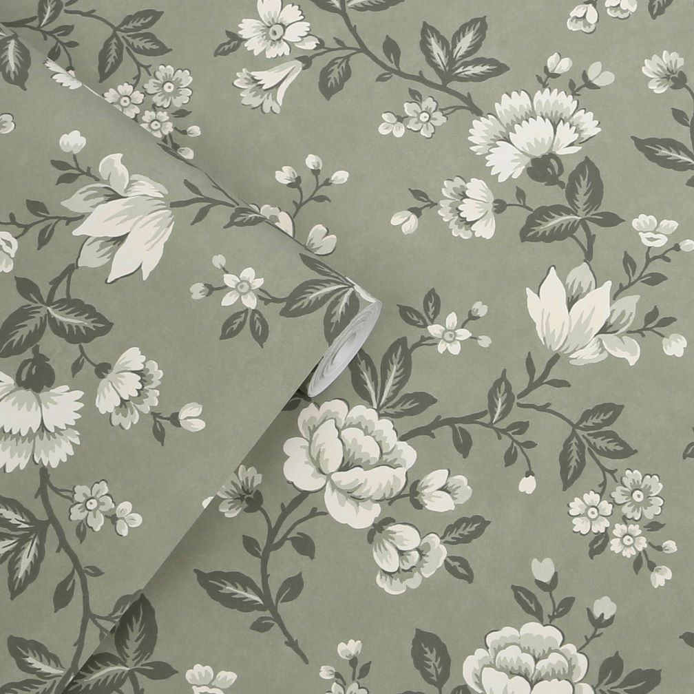 Laura Ashley Bradenbury Trail Antique Green Wallpaper
