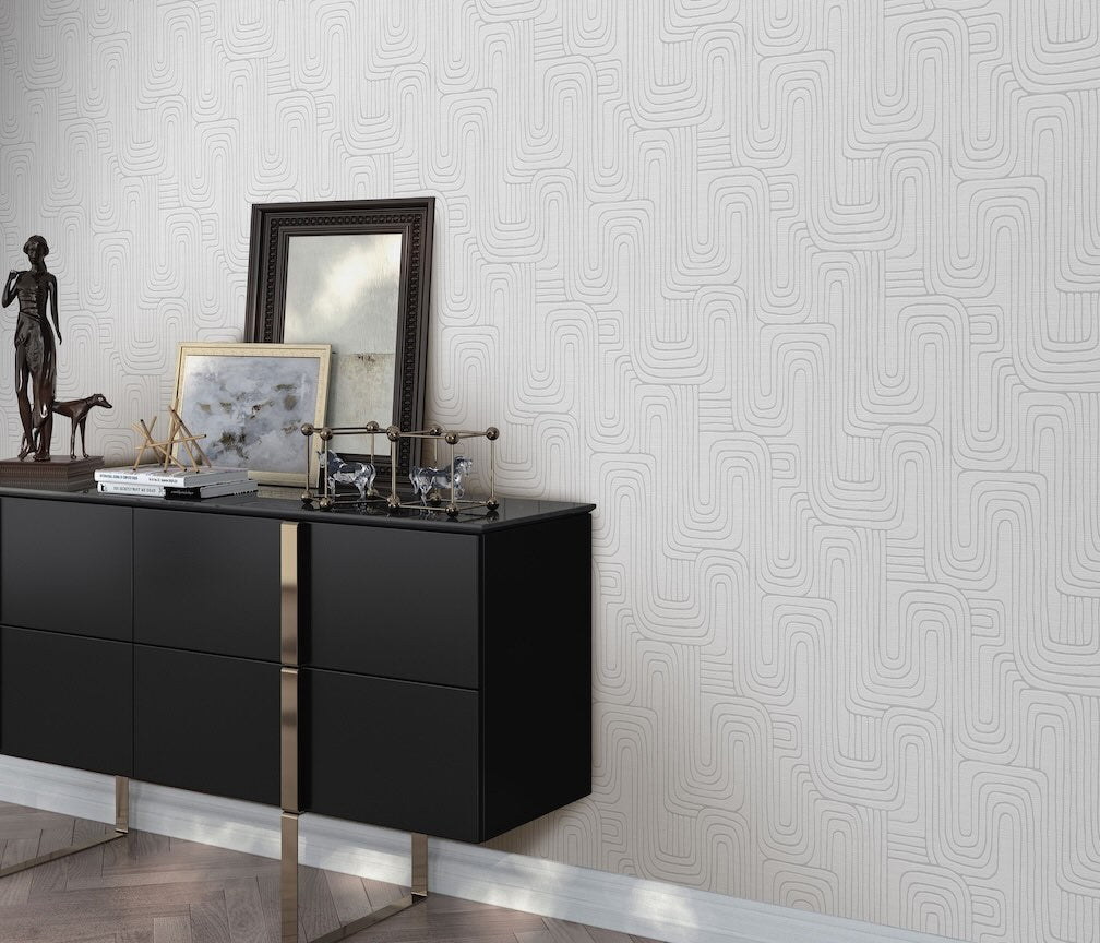 Erismann Rondo Curved Lines Soft Grey Wallpaper
