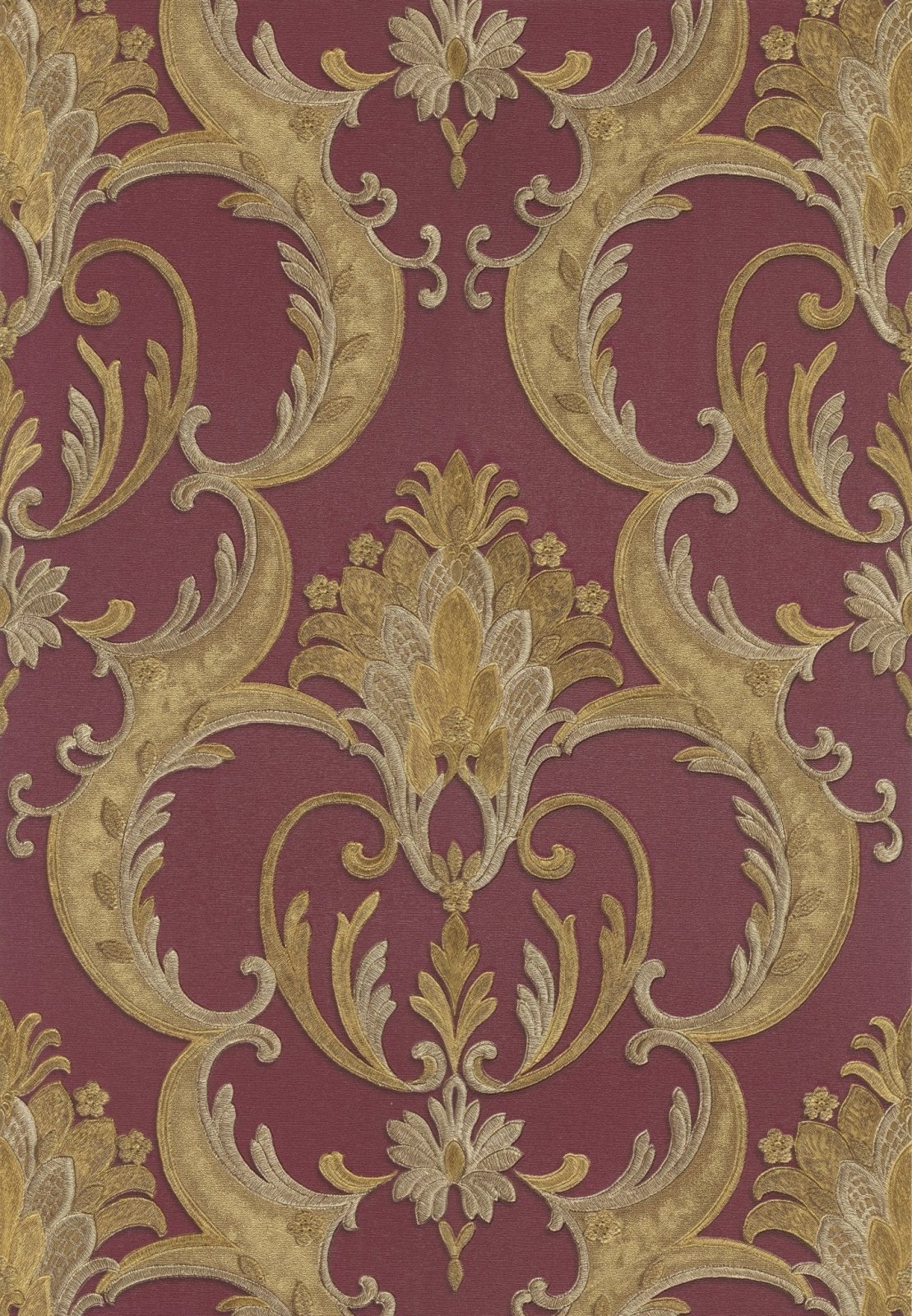 Perla - Damask Red & Gold Vinyl Wallpaper